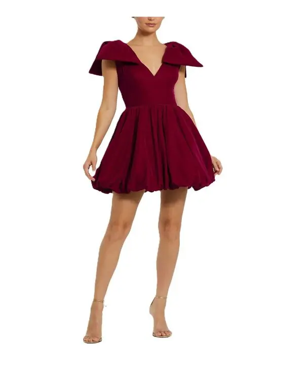 Mac Duggal Shoulder Bow Velvet Mini Dress