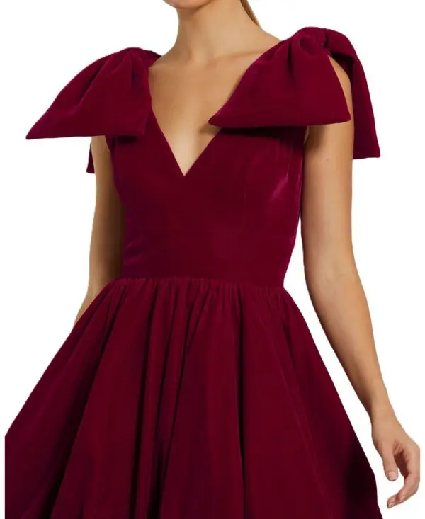 Mac Duggal Shoulder Bow Velvet Mini Dress