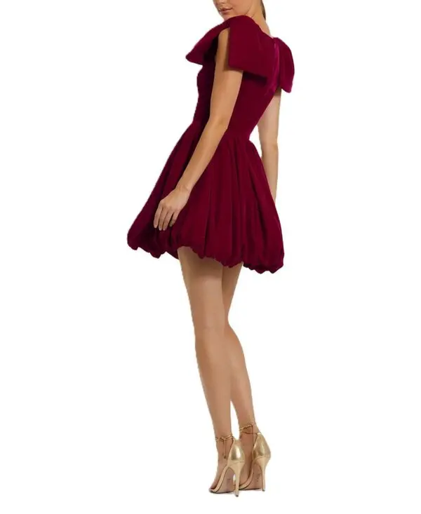 Mac Duggal Shoulder Bow Velvet Mini Dress