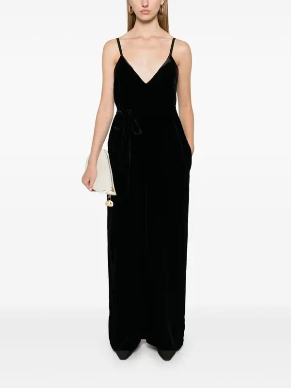 Gold Hawk Velvet Jumpsuit - Black