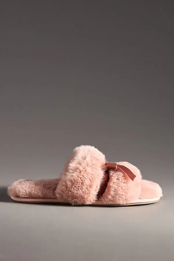 Maeve Faux-fur Open-toe Bow Slippers - Pink