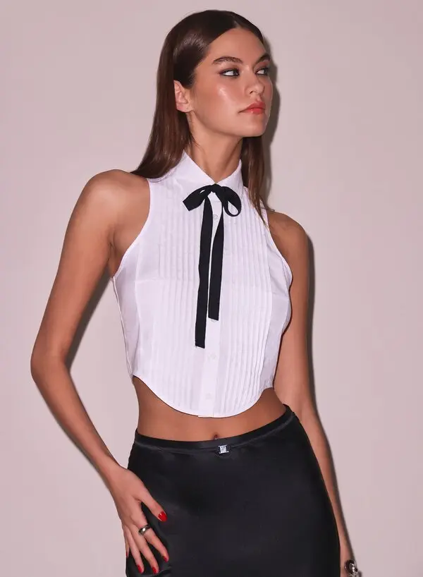 FLEUR DU MAL Bib Top With Removable Necktie - Ivory