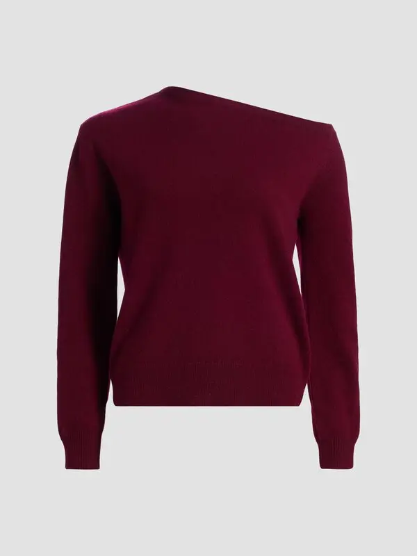 SAKS FIFTH AVENUE One-shoulder Cashmere Sweater - Dark Cherry