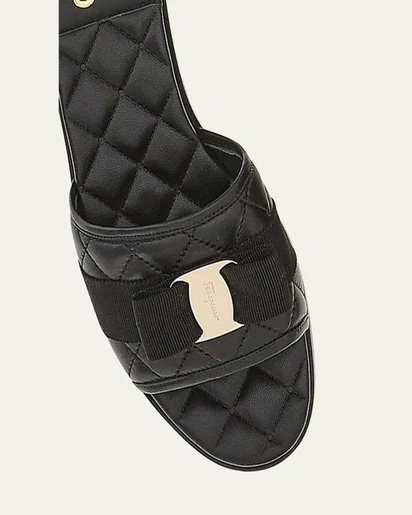 FERRAGAMO Quilted Lambskin Flat Sandals - Nero