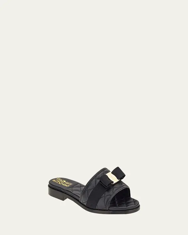 FERRAGAMO Quilted Lambskin Flat Sandals - Nero