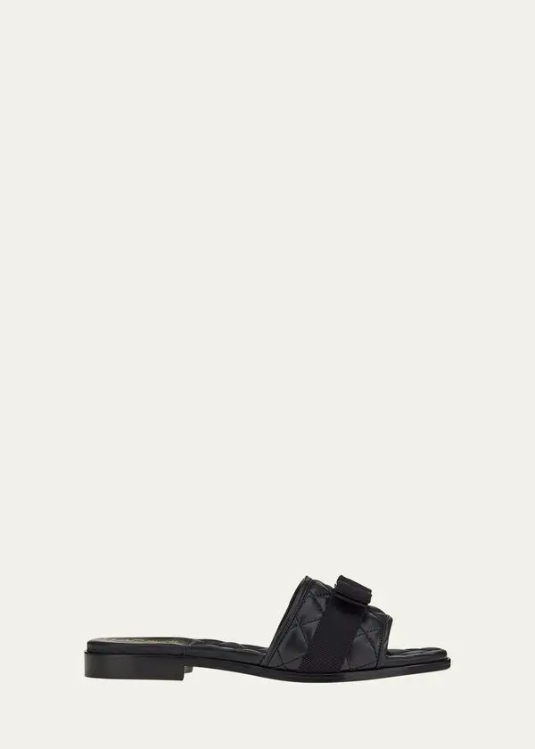 FERRAGAMO Quilted Lambskin Flat Sandals - Nero