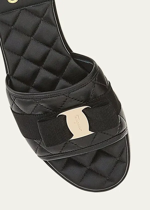 FERRAGAMO Quilted Lambskin Flat Sandals - Nero