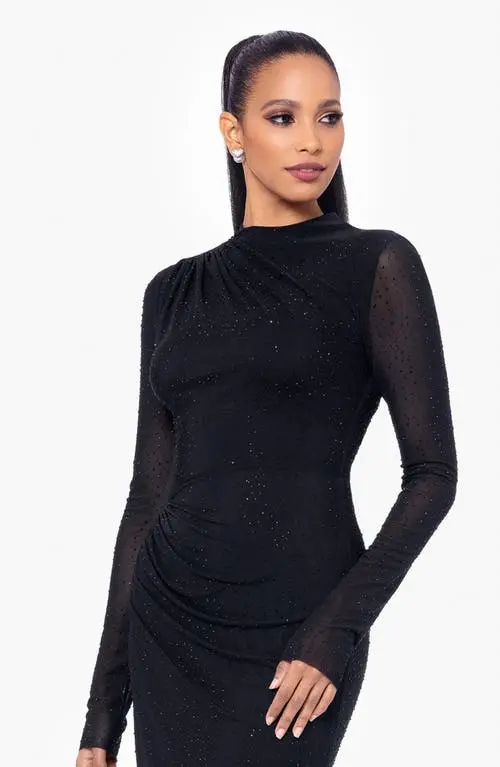 Betsy & Adam Embellished Long Sleeve Mermaid Gown In Black/ Black - 60% Off  | Editorialist