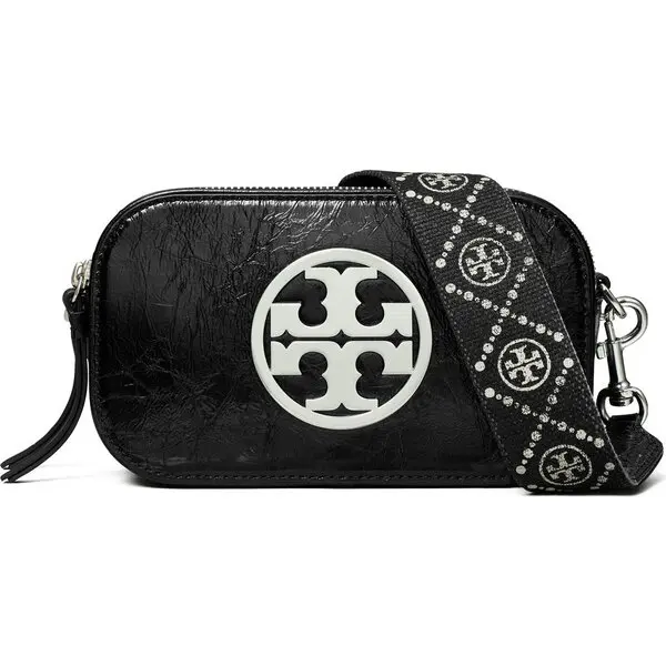 Tory Burch Mini Miller Crinkle Leather Crossbody Bag - Black