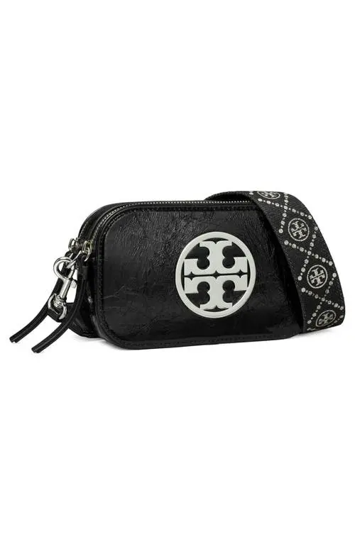 Tory Burch Mini Miller Crinkle Leather Crossbody Bag - Black
