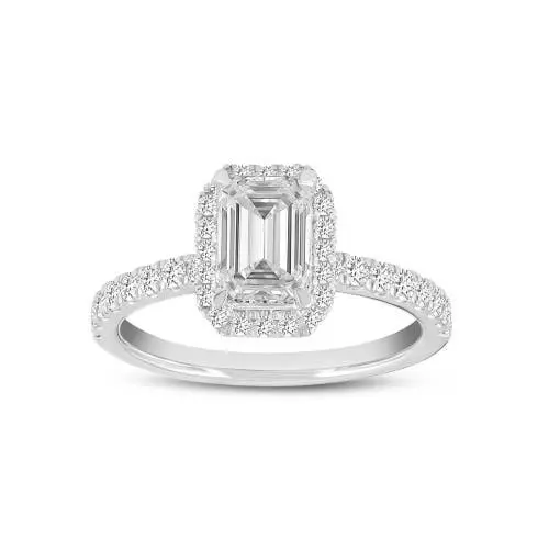 LUVMYJEWELRY 1.75 Ctw Czarina Emerald Cut Lab Grown Diamond Halo Engagement Ring - 14k White Gold