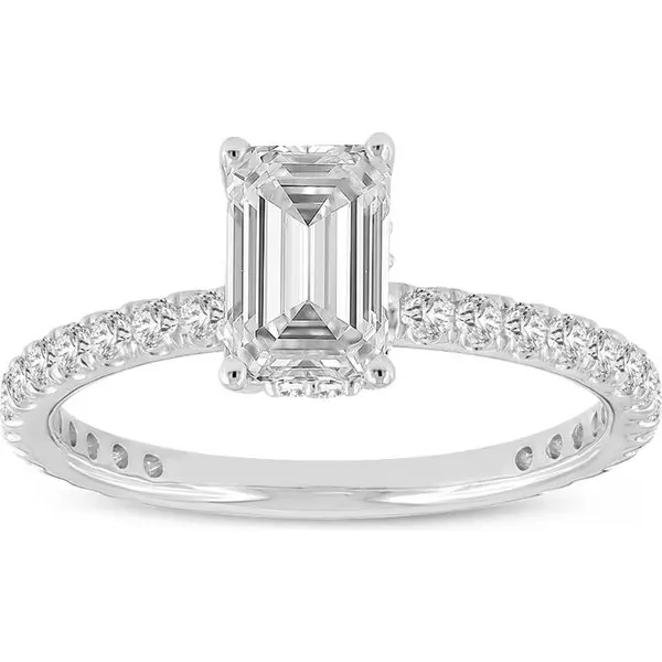 LUVMYJEWELRY 1.70 Ctw Fiora Emerald Cut Lab Grown Diamond Ring - 14k White Gold