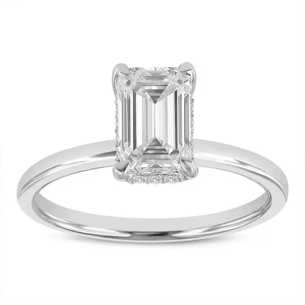LUVMYJEWELRY Empress Emerald Cut Lab Grown Diamond Ring - 14k White Gold