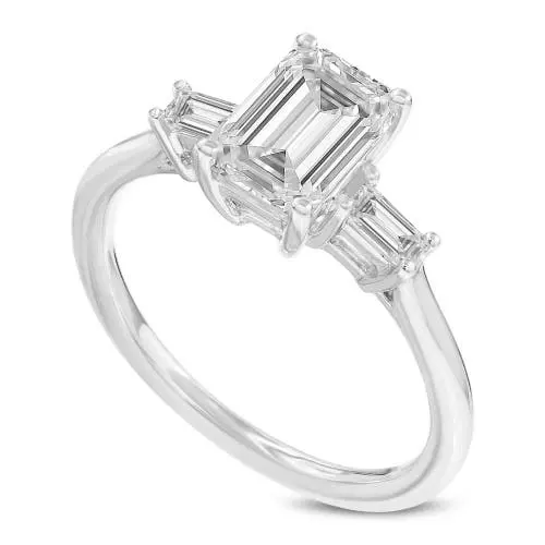 LUVMYJEWELRY Ophelia Emerald Cut Lab Grown Diamond Three Stone Engagement Ring - 14k White Gold