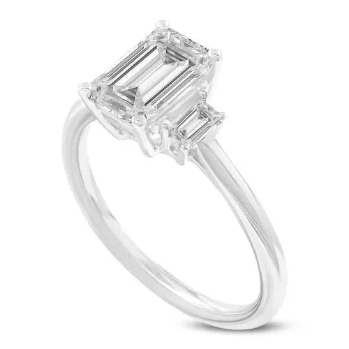LUVMYJEWELRY Seraphine Emerald Cut Lab Grown Diamond Three Stone Ring - 14k White Gold