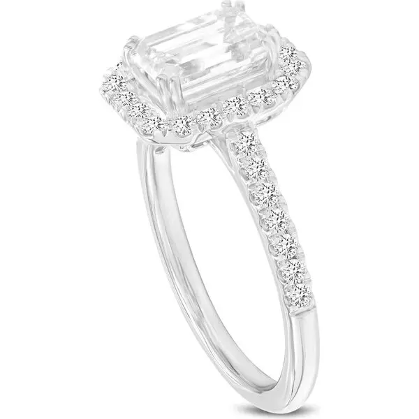 LUVMYJEWELRY Valora 1.95 Ctw Emerald Cut Lab Grown Diamond Halo Ring - 14k White Gold