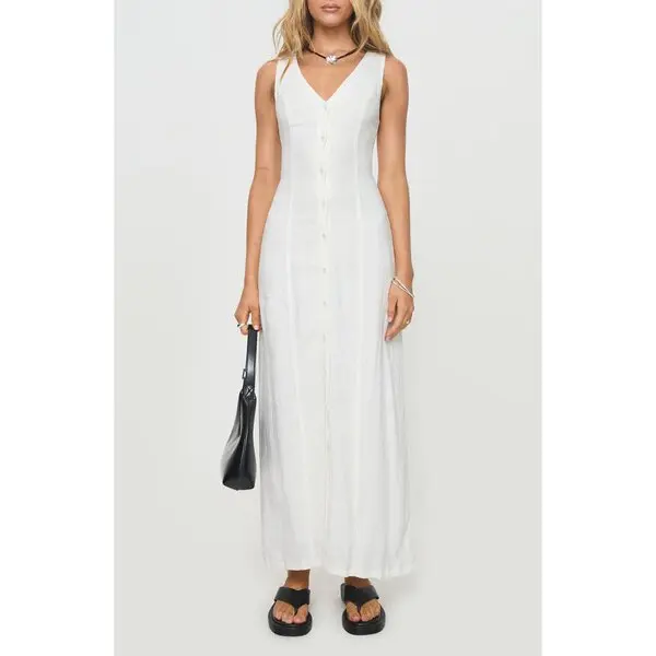 Princess Polly Button Front Linen Blend Maxi Dress