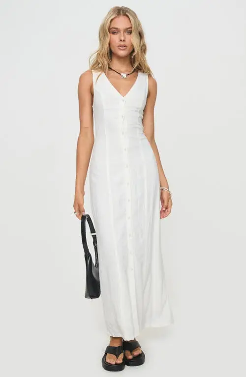 Princess Polly Button Front Linen Blend Maxi Dress