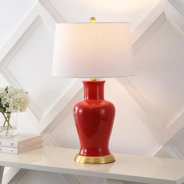 JONATHAN Y Julian 29" Traditional Classic Ceramic Urn Led Table Lamp - Red