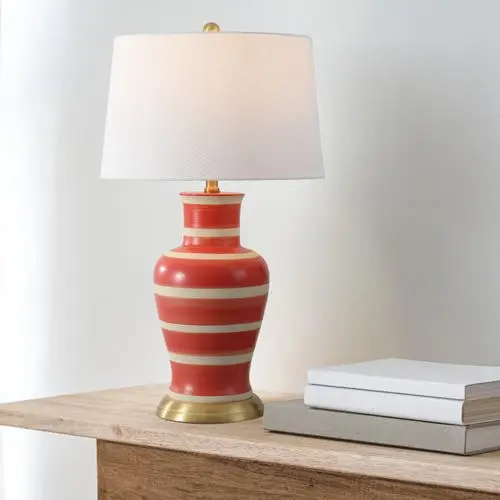 JONATHAN Y Julian Traditional Classic Ceramic Urn Led Table Lamp - Red/beige