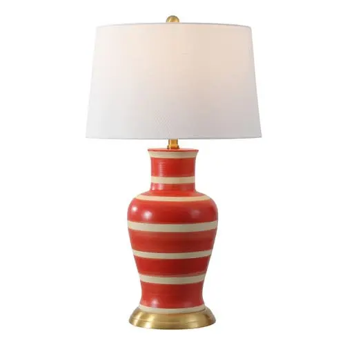 JONATHAN Y Julian Traditional Classic Ceramic Urn Led Table Lamp - Red/beige