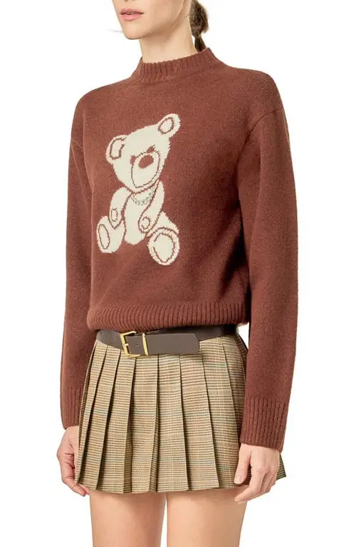 English Factory Teddy Bear Embellished Sweater - Brown/white