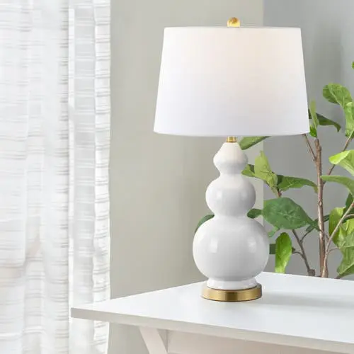 JONATHAN Y Bowen 27.5" Contemporary Transitional Ceramic Gourd Led Table Lamp - White