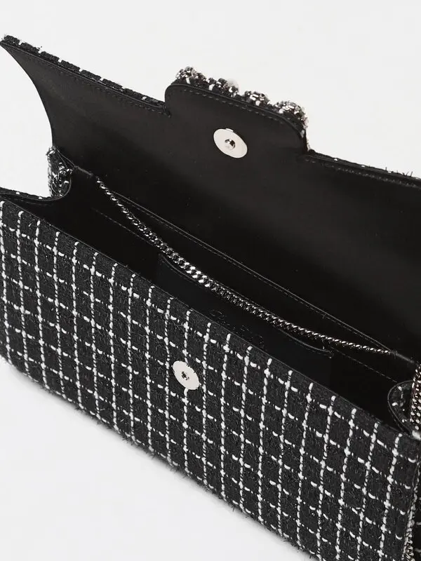 ROGER VIVIER Embellished Tweed Clutch With Metal Chain