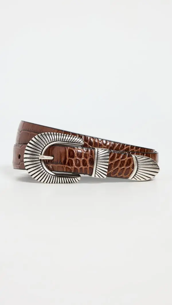 Anderson's Narrow Croc-embossed Calfskin Belt - Medium Tan