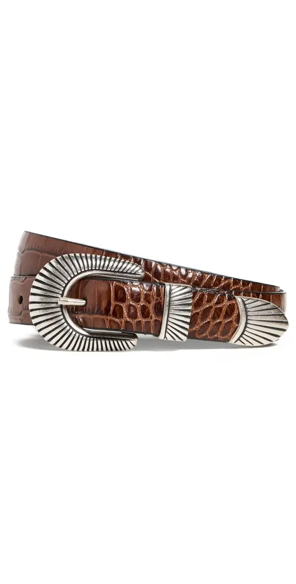 Anderson's Narrow Croc-embossed Calfskin Belt - Medium Tan