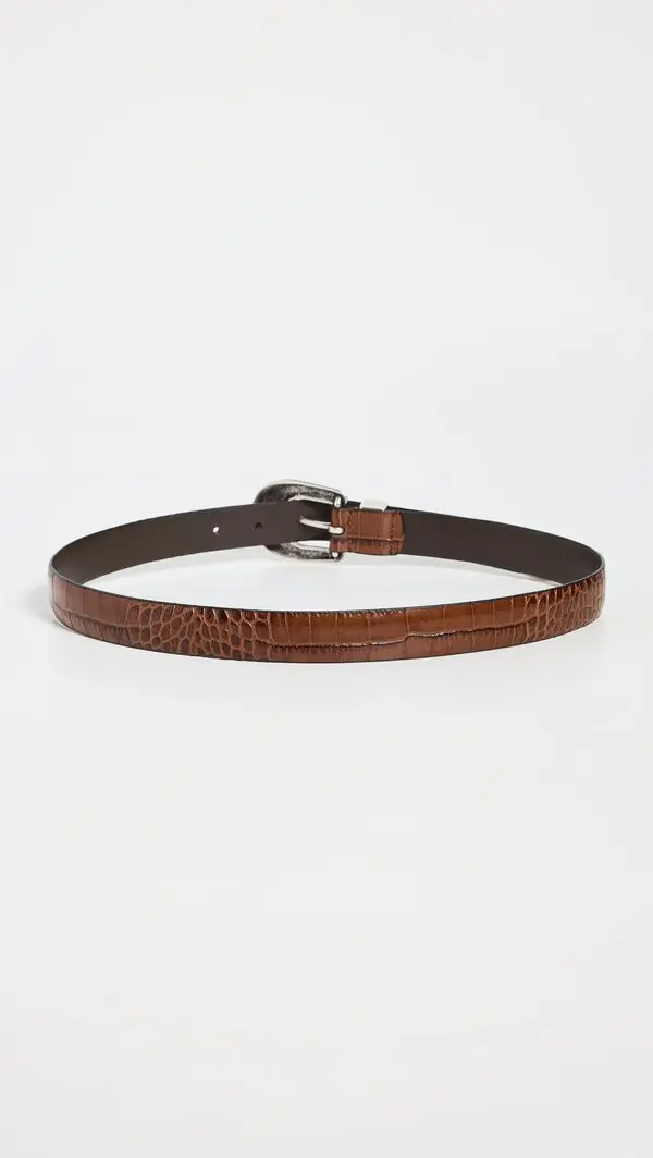Anderson's Narrow Croc-embossed Calfskin Belt - Medium Tan