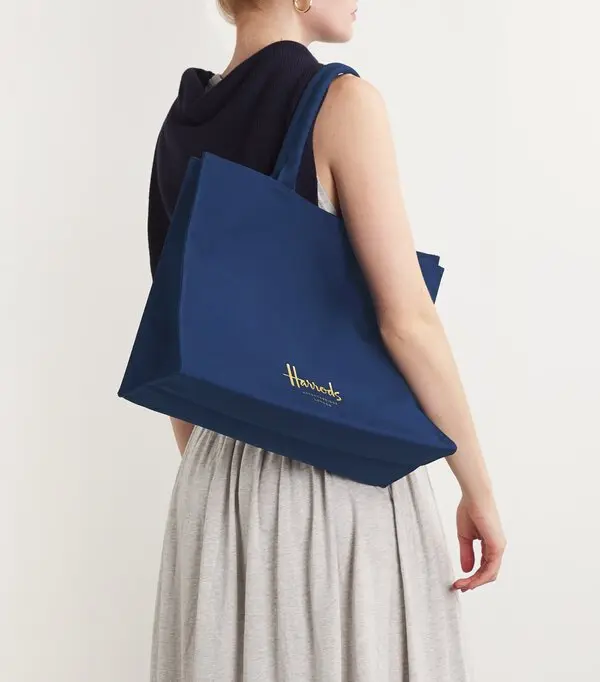 Harrods Large Cotton Logo Tote - Navy