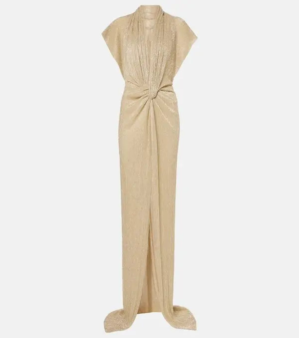 Costarellos Heda Metallic-Jersey Hooded Gown - Gold - 30% Off | Editorialist