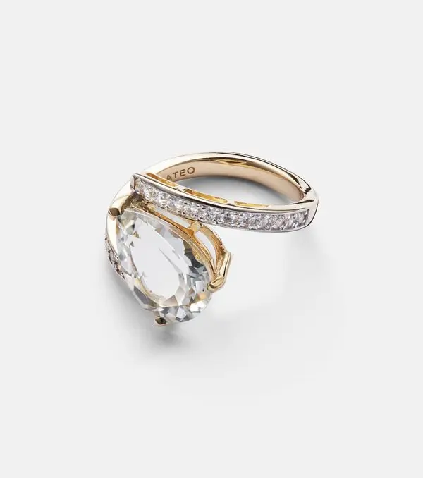 Mateo Slanted 14kt Ring With Topaz And Diamonds - Gold