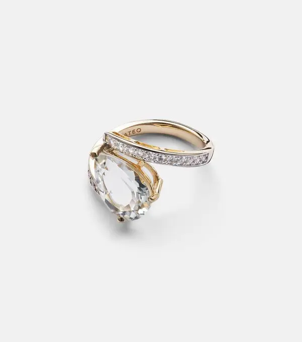 Mateo Slanted 14kt Ring With Topaz And Diamonds - Gold