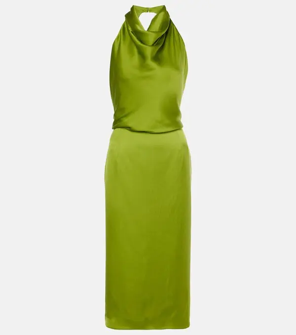 Magda Butrym Halterneck Silk Satin Midi Dress - Green