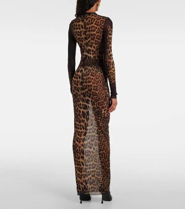 jean paul gaultier leopard print silk chiffon maxi dress Jean Paul Gaultier Leopard-printed mesh maxi dress Jean Paul Gaultier