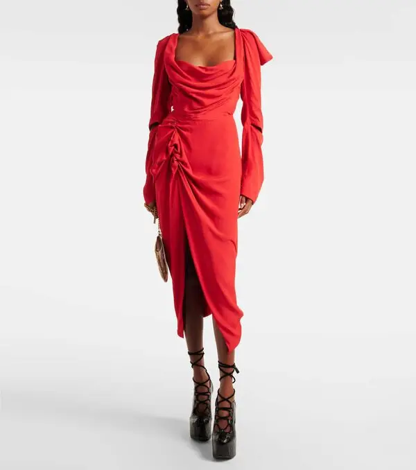 vivienne westwood panther gathered asymmetric maxi dress Side Panther Asymmetric Tartan Print Midi Skirt