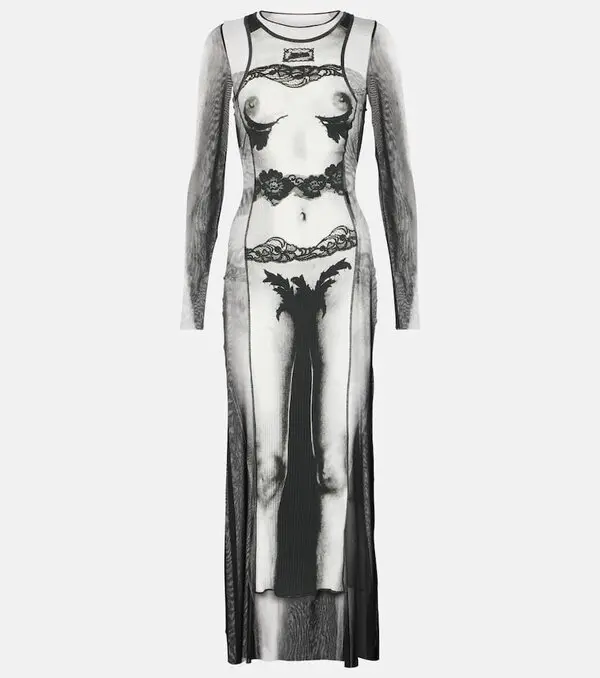 JEAN PAUL GAULTIER Marinière Striped Mesh Maxi Dress - Black