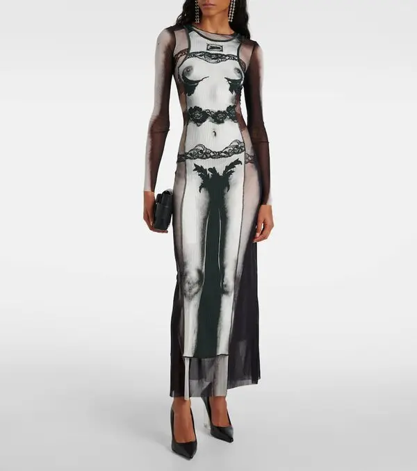 JEAN PAUL GAULTIER Marinière Striped Mesh Maxi Dress - Black