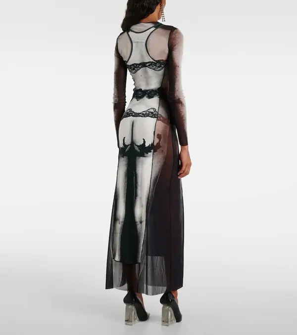 JEAN PAUL GAULTIER Marinière Striped Mesh Maxi Dress - Black
