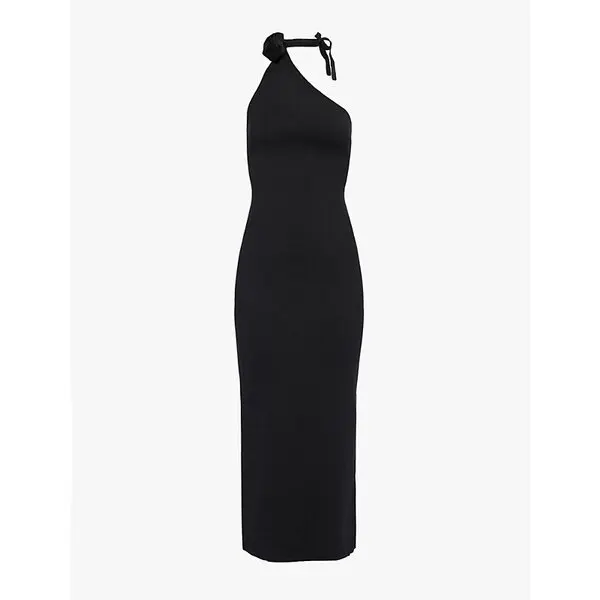 knit shirt dress women Rome- Black Cotton Knit Laced Aline Shirt Dress