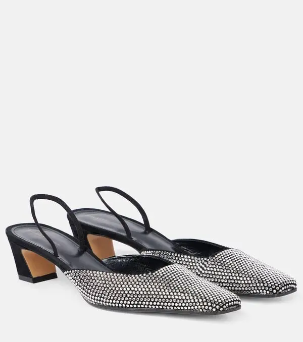 Khaite Roosevelt Embellished Leather Slingback Pumps