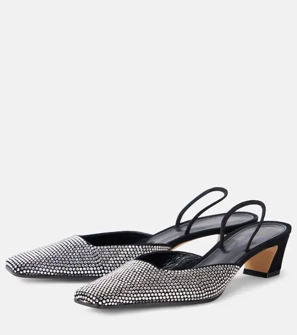 Khaite Roosevelt Embellished Leather Slingback Pumps