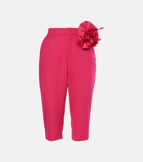 AREA Floral-applique Wool Capri Pants