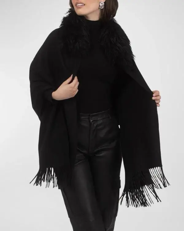 Gorski Cashmere & Lamb Shearling Stole - Black