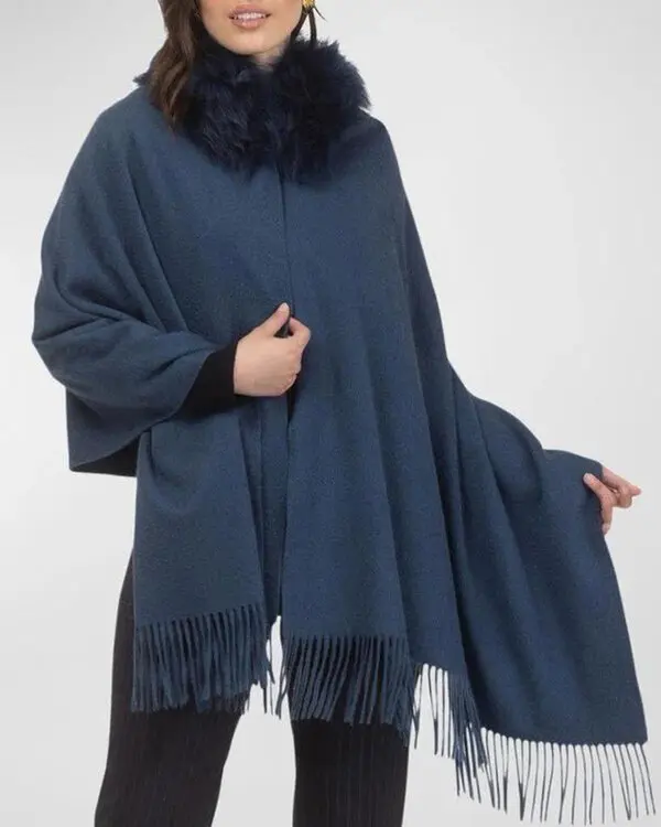 Gorski Cashmere & Lamb Shearling Stole - Dark Blue