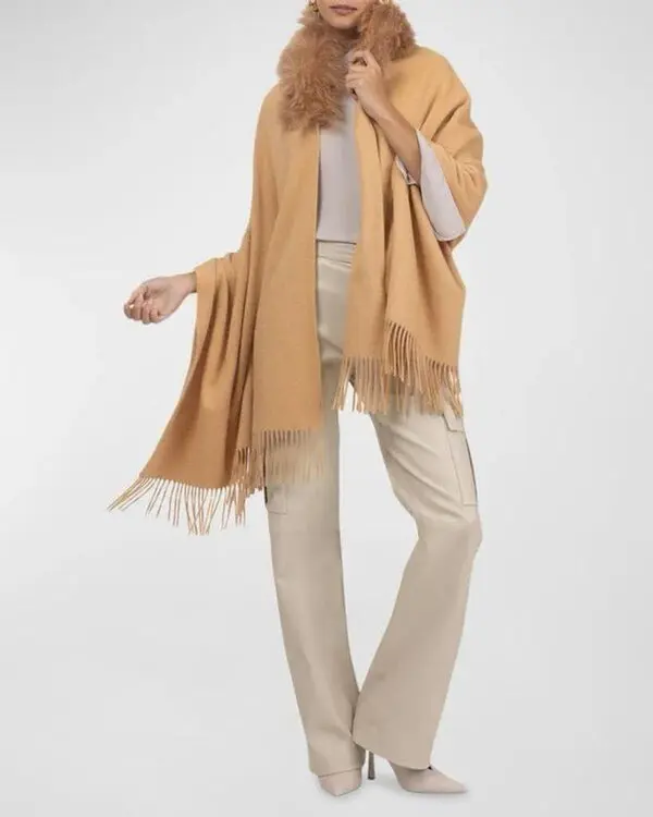 Gorski Cashmere & Lamb Shearling Stole - Light Camel