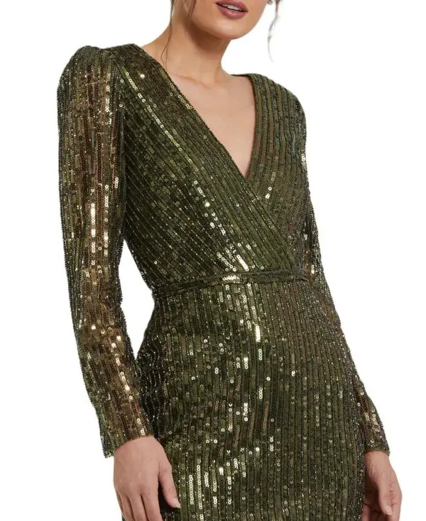 Mac Duggal Long Sleeve Sequined Mini Dress