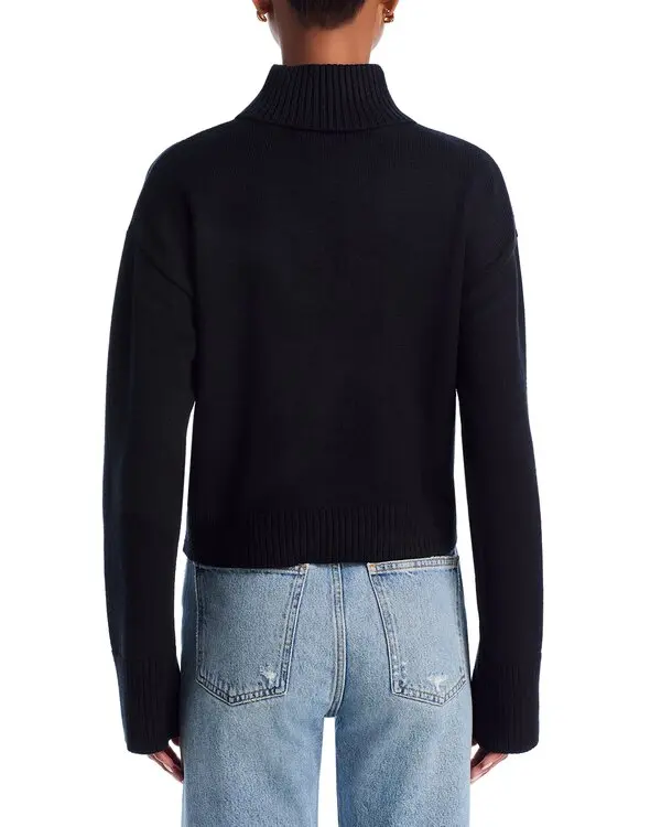 Aqua Cropped Turtleneck Sweater With Heart Patch